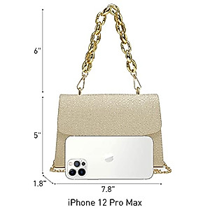Dasein Chain Clutch Purse Glittering Evening Bag Party Cocktail Prom Handbags for Women (Gold)
