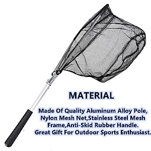 ZZWIF Foldable Fishing Landing Net Light Weight Portable Fishing Dip Net Extending Small Net for Fly Fishing Trout Bass Catch and Strong Aluminum Alloy Handle Durable Nylon Mesh