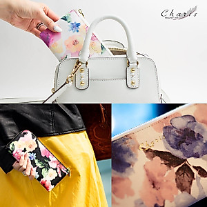 Charis HIGH FIVE Vegan Leather Botanical Floral Slim Wallet for Women Card Coin Purse Flower - Black