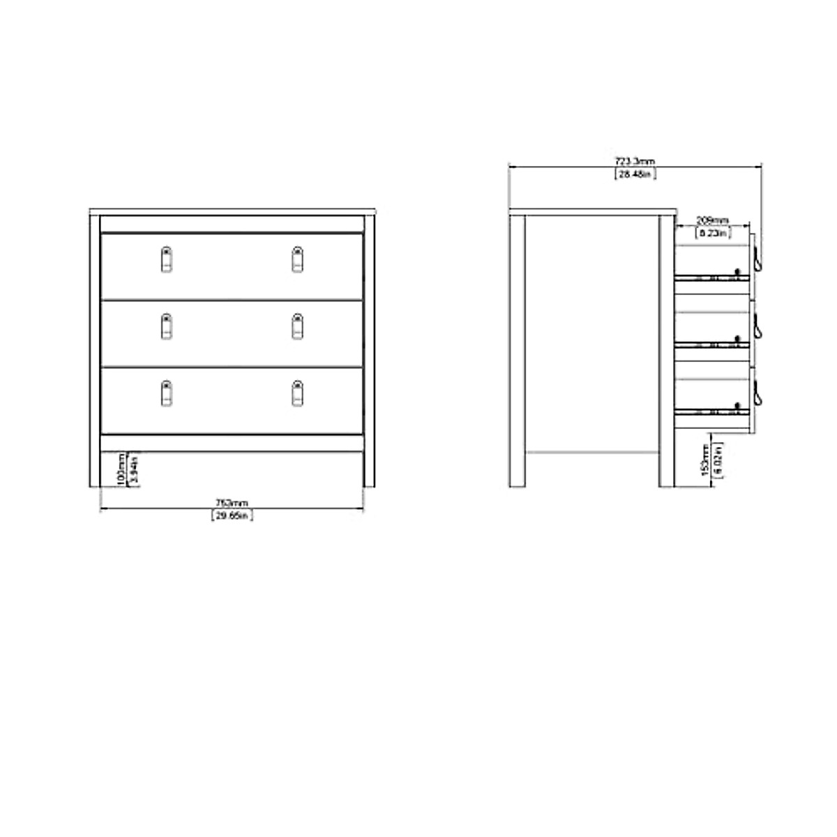 Tvilum 3 Drawer Chest, White