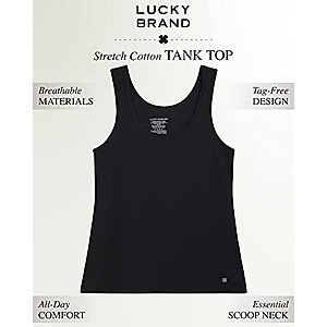 Lucky Brand Women's Tank Top - 4 Pack Stretch Cotton Scoop Neck Sleeveless T-Shirt (S-XL), Size Medium, Black/Grey/Black/White