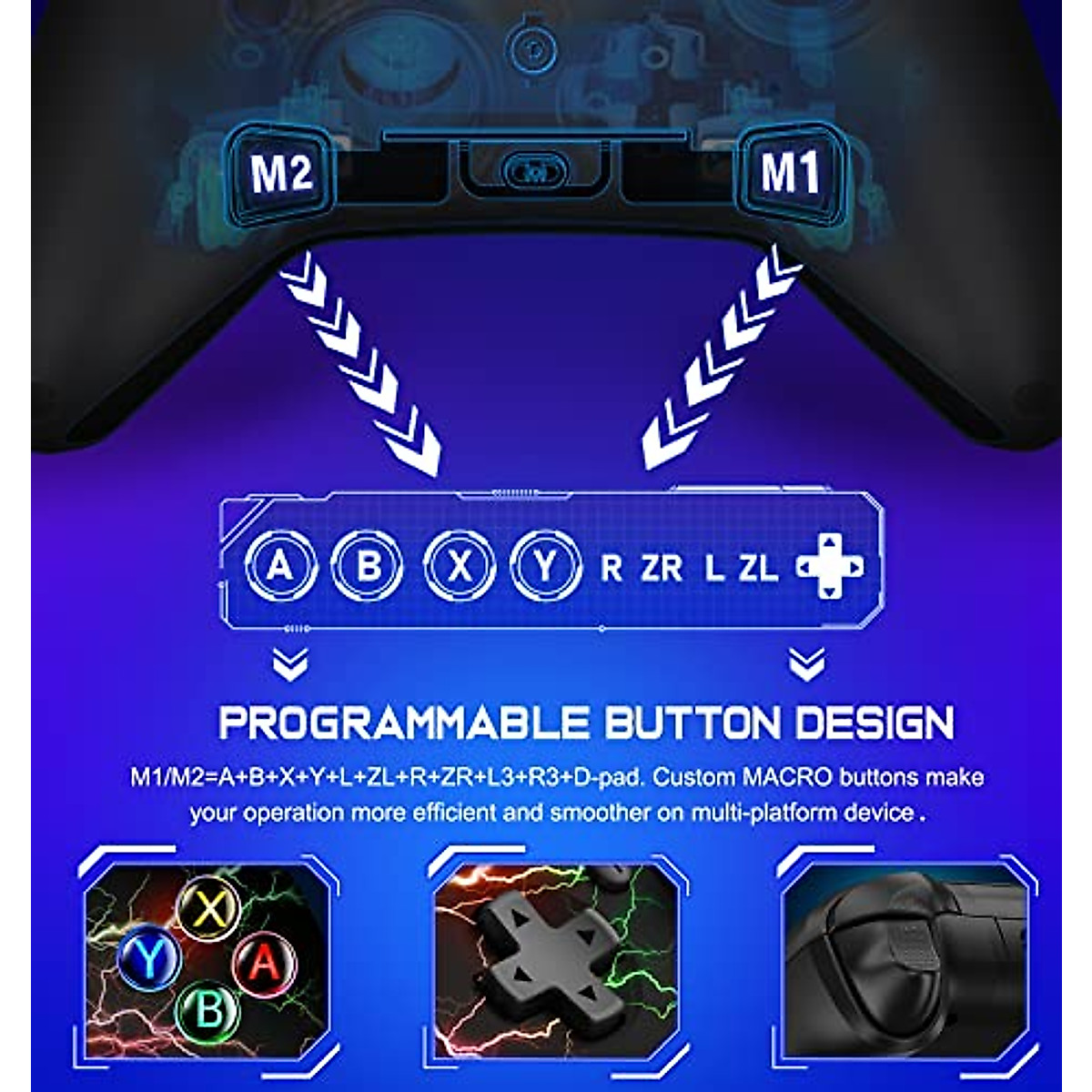 Wireless Switch Pro Controller for Nintendo Switch Controller/Lite/OLED, LED Wired Windows PC Gmaepad-Wireless iOS/Android Remote with Cool RGB Light/Programmable