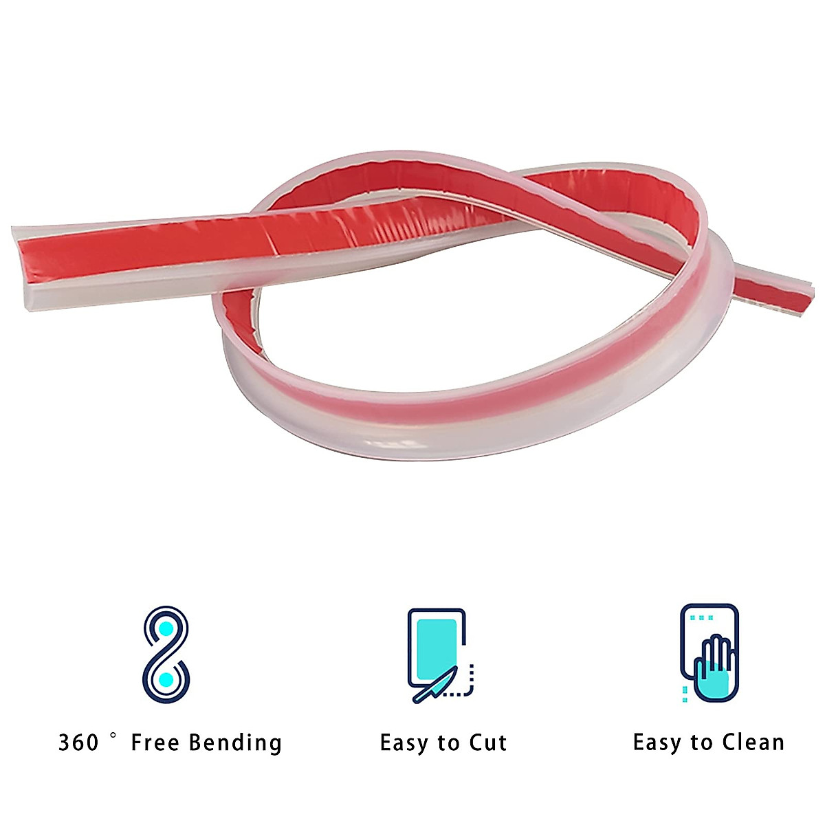 78inch Shower Threshold Water Dam Barrier Shower Door Bottom Seal Strip, Silicone Rubber Kitchen Sink Splash Guard, Corner Dam Water Retaining Strip for Countertop, Shower, Bathroom (Transparent)