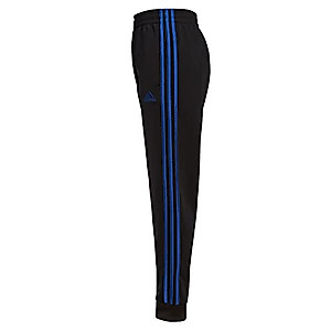 adidas Boys' Iconic Tricot Jogger Pants, Black with Collegiate Royal, Large (14/16)