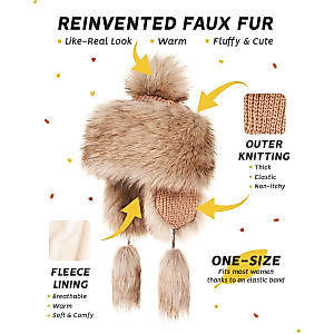 Futrzane Classic Ear Flaps Hat - Fur Trapper Hat for Women - Winter Ushanka Hat (One Size, Gold Classic)