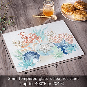 CounterArt Seaside 3mm Heat Tolerant Tempered Glass Cutting Board 15” x 12” Manufactured in the USA Dishwasher Safe