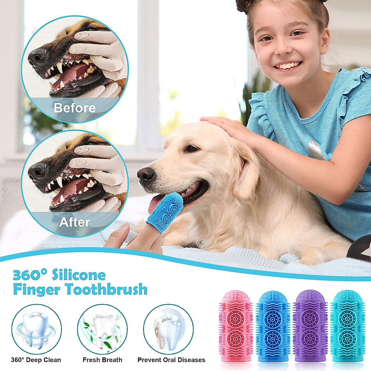 Hmobnv Dog Toothbrush Kit,Finger Toothbrush for Dogs, Finger Toothbrush for Dog Teeth Cleaning Dental Care,Pet Toothbrush 4Pack
