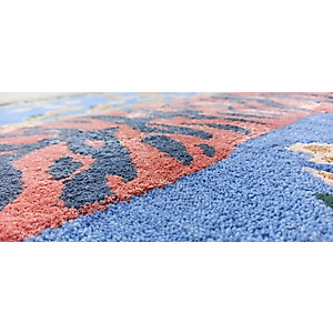 Bengal Tiger Animal Print Wool Area Rug Handmade Featuring Symmetrical Palm Leaves Design - Ideal for Living Room Bedroom Kids Room & Office (Red, 6'x9')