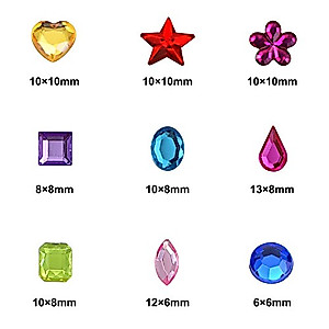 JPSOR 900pcs Craft Gemstone Acrylic Flatback Rhinestones Jewels for Crafting Embellishments Gems, 9 Shapes, 6-13mm