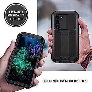 for Samsung Galaxy S23 Plus 5G/S23+ 5G Case,Shockproof Hard Case Aluminum Metal Gorilla Glass Military Heavy Duty Sturdy Protector Cover for Galaxy S23 Plus 5G,with Lens Protection Cover (Black)