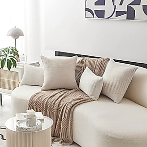 Home Brilliant Cream Pillow Covers Decorative Throw Pillows Set of 2 Striped Corduroy Plush Velvet Pillowcases Cushion Cover for Couch, 18x18 inch, Cream Cheese