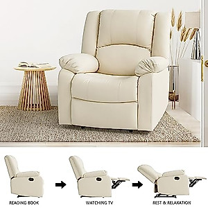 YuuYee Recliner Chair, Manual Recliners, Leather Reclining Chairs for Living Room with Overstuffed Arm and Back, Soft Armchair for Bedroom, Home Theater Lounge Seat, Beige