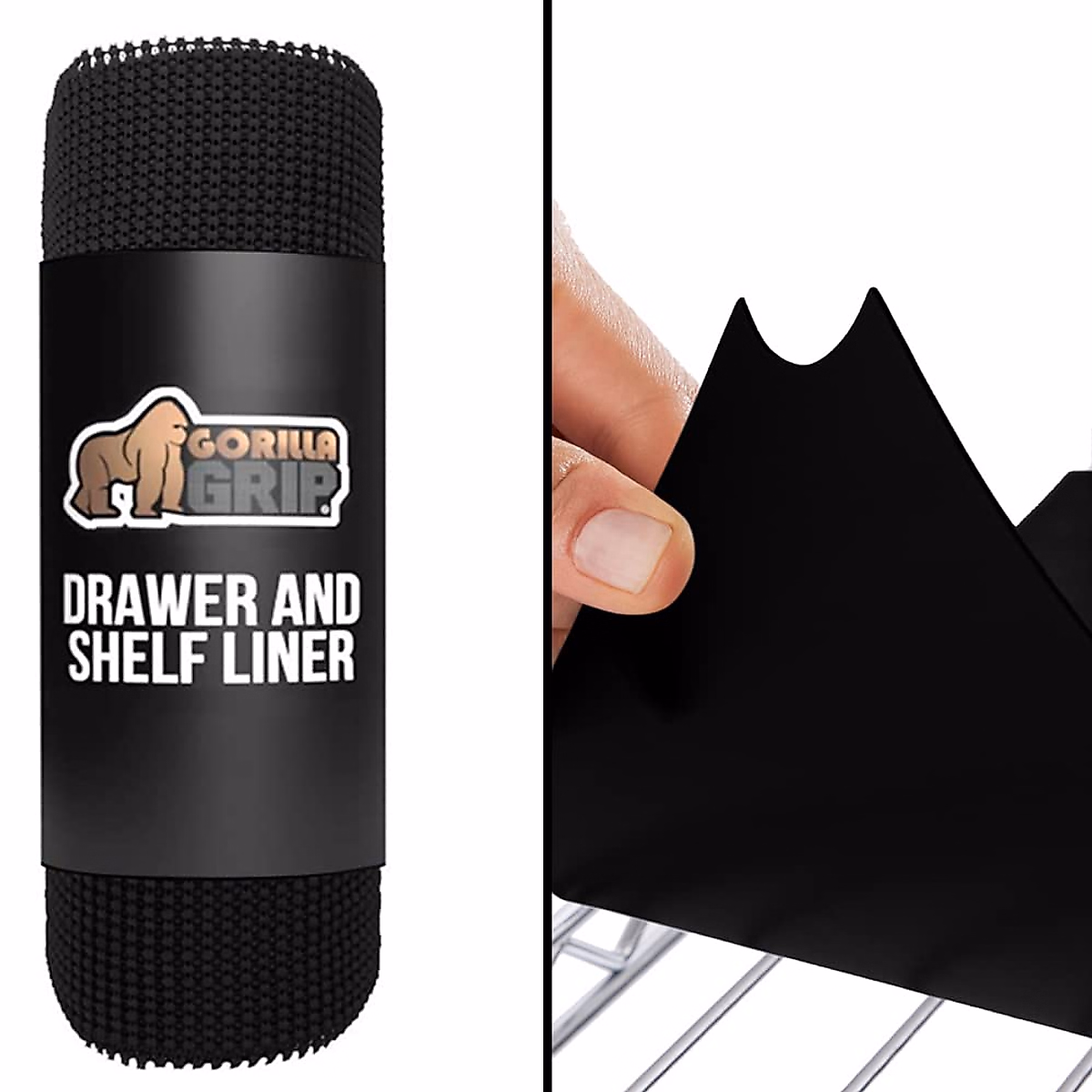 Gorilla Grip Drawer Liner and Wire Shelf Liners Set of 4, Drawer Liner Size 12 in x 20 FT in Black, Non Adhesive, Wire Shelf Liner Size 14x36 in Black, Waterproof Hard Plastic, 2 Item Bundle