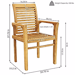 Sunnydaze Solid Teak Outdoor Armchair - Light Brown Wood Stain Finish - Slatted Chair - Patio, Deck, Lawn, Garden, Terrace or Backyard