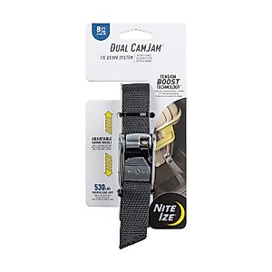 Nite Ize Dual CamJam Tie Down System - Tie Downs - Ratchet Straps - Tie Down Straps for Trucks & Cars - Luggage Strap for Camp Gear - Tie Downs Moving Supplies - 8 ft Strap, Black