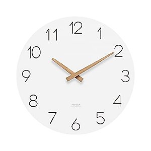 mooas Flatwood Wall Clock, 12" Wood Wall Clock Non-Ticking Sweep Movement Decorative Wall Clock Battery Operated Wall Clock Clock for Home Living Room Kitchen Bedroom Office School Hotel