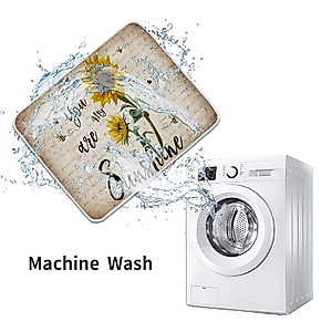 ZEREAA Absorbent Kitchen Rugs and Mats Non Skid Washable, Sunflower with Honey Bee Textured Soft Kitchen Mats for Kitchen, Floor Home, Office, Sink, Laundry, 20x24Inches+20x48Inches