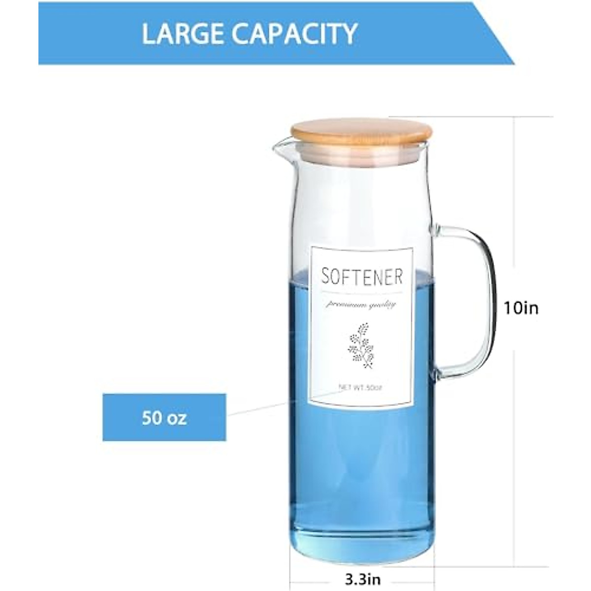 KitHero Laundry Detergent Dispenser Set with Bamboo Lids and Handles - Easy Pour 2 Pack 50 oz Liquid Laundry Containers for Laundry Room Organization and Storage