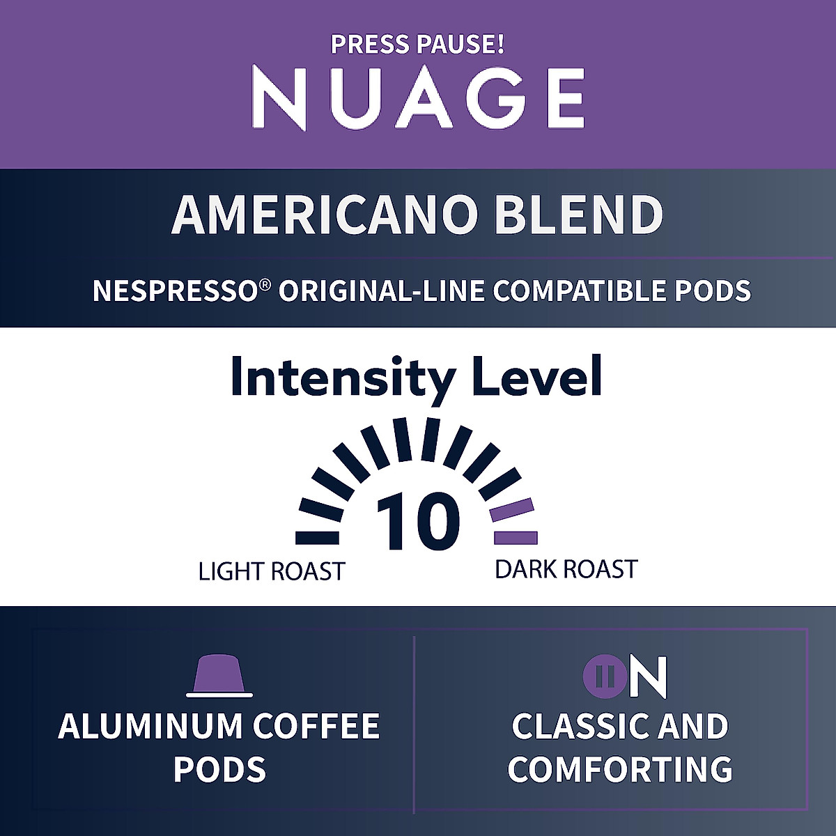 Nuage Coffee | Americano Medium-Dark Roast | Compatible With OriginalLine Nespresso Machines | Aluminum Espresso Coffee Pods | 50 Pods (5 Pack) | Not Vertuo Compatible