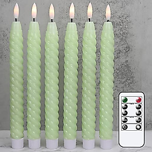 Lasumora Christmas Flameless Taper Candles Flickering with 10-Key Remote, Battery Operated 3D Wick LED Spiral Window Candles 6 Pack Real Wax Wedding Home Birthday Christmas Decor(0.78 X 9.8 Inchs)