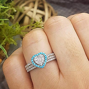 Dazzlingrock Collection Round Turquoise & White Diamond Ladies Heart Shaped Wedding Ring Set in 14K White Gold, Size 7