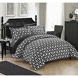 Chic Home Black Reversible Bed in a Bag Duvet Cover Set, King Size (3 Piece), Elizabeth - Geometric Diamond Print Design Microfiber Bedding with Zipper Closure - Duvet & Pillow Shams