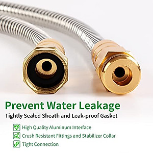 Yereen Metal Garden Hose 25FT, 304 Stainless Steel Garden Hose with 3/4" Solid Brass Fittings and 2 Function Nozzle, Kink Free Flexible Outdoor Water Hose