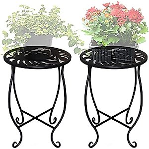 KABB 15'' Tall Plant Stand for Flower Pot, 10-inch Round Metal Plant Stand Indoor, Decorative Black Flower Pot Stand Plant Table, Rustproof Potted Holder Outdoor Plant Stands for Home Garden