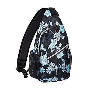 MOSISO Sling Backpack, Multipurpose Travel Hiking Daypack Rope Crossbody Shoulder Bag, Polianthes