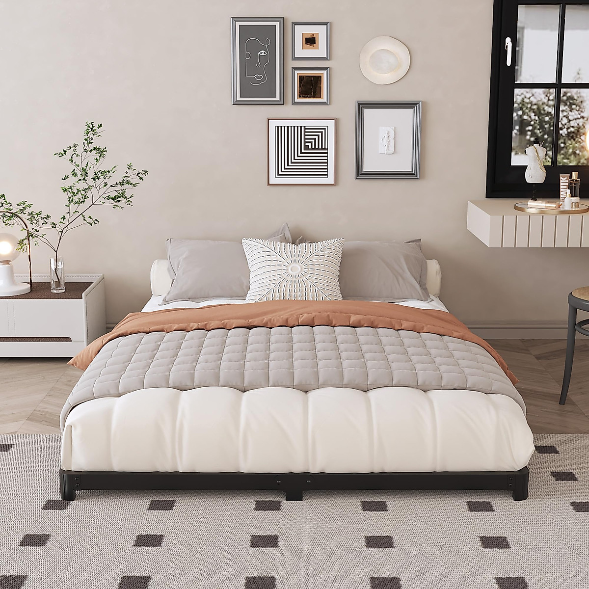 Likelalaso 3 inch Low Full Size Bed Frame with Rounded Corner, Heavy Duty Metal, Easy Assembly, Noise Free, Black