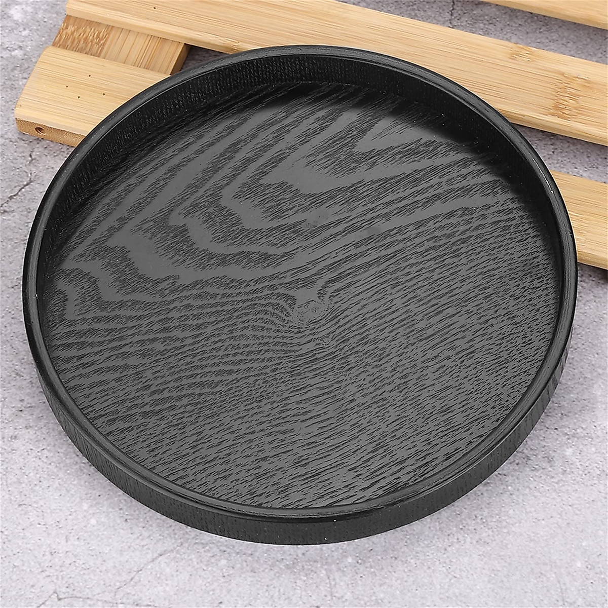Round Natural Wooden Tray Black Coffee Snack Food Meals Transfer Tray Table Decor Tray Multipurpose Serving Tray for Cafe Restaurant Hotel Home Shop (L 27cm)