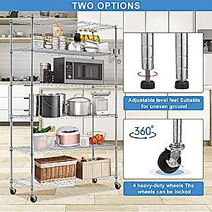 Hkeli 6 Tier Storage Metal Shelf 82''x48''x18'' Sturdy Steel Heavy Duty Wire Shelving Unit with Wheels Commercial NSF Rack for Restaurant Garage Pantry Kitchen Office