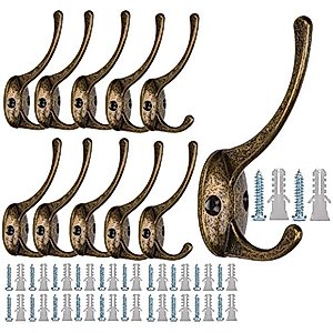 Dual Wall Hooks Coat Hooks Heavy Duty Made of Strong Metal 11Pcs-Antique Brass