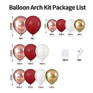 Burgundy Balloon Arch Kit, Rose Gold Balloon Arch Kit, Maroon Balloon Garland Kit with 18/12/10/5 inch Burgundy Rose Gold White Gold Latex Balloon for Birthday Baby Shower Valentines Bridal Shower