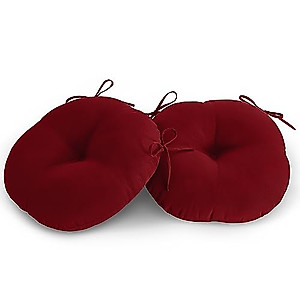 LOVTEX Memory Foam Outdoor Chair Cushions, 2 Pack, Round, 15 Inch, Dark Red, Waterproof, with Ties