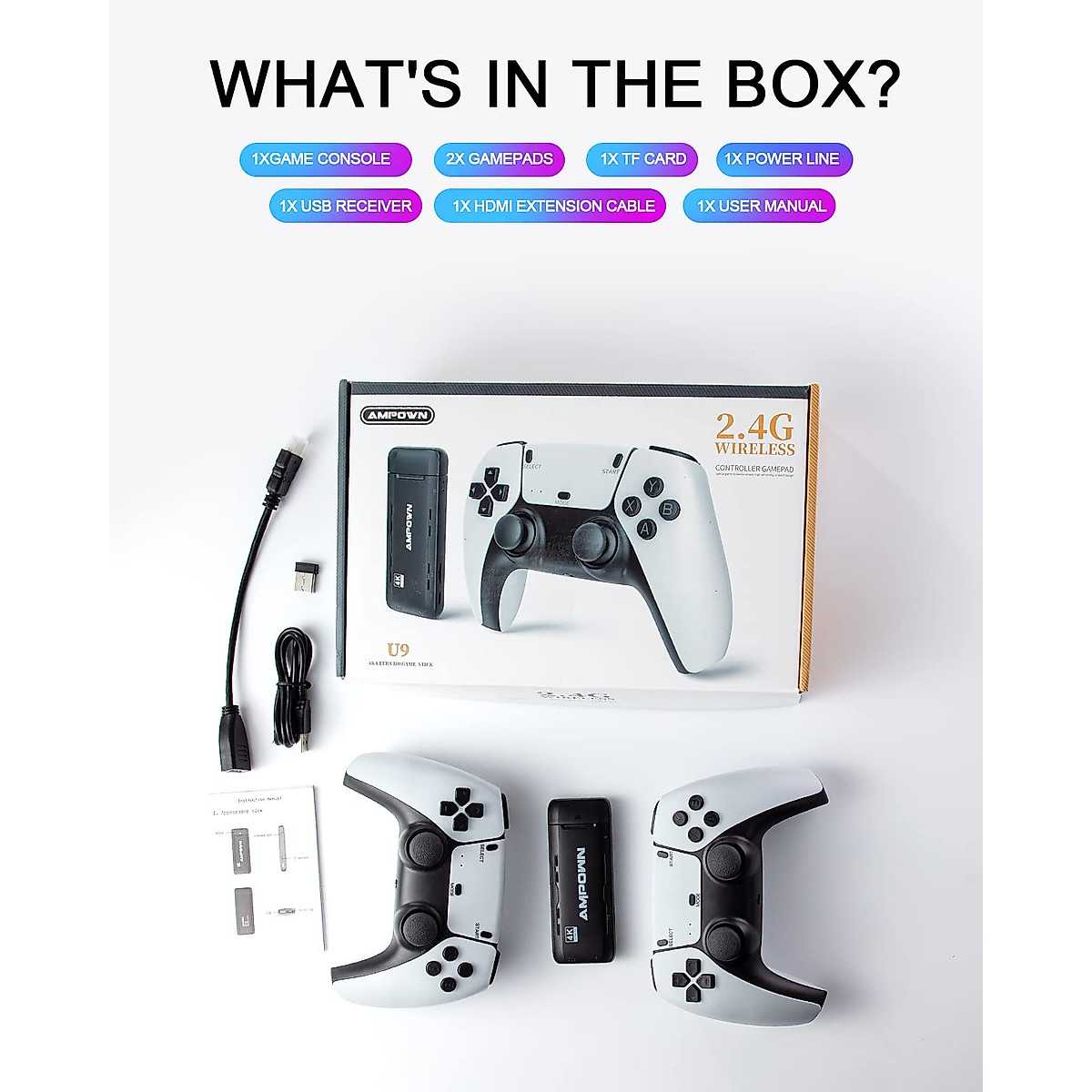 U9 Retro Game Console, Plug and Play Video Games Built-in 12000+ Classic Game 4K Ultra HD Game Stick with 2.4G Wireless Joystick Controller Supports 20+ Emulators…