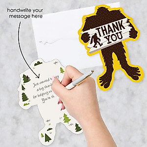Big Dot of Happiness Sasquatch Crossing - Shaped Thank You Cards - Bigfoot Party or Birthday Party Thank You Note Cards with Envelopes - Set of 12