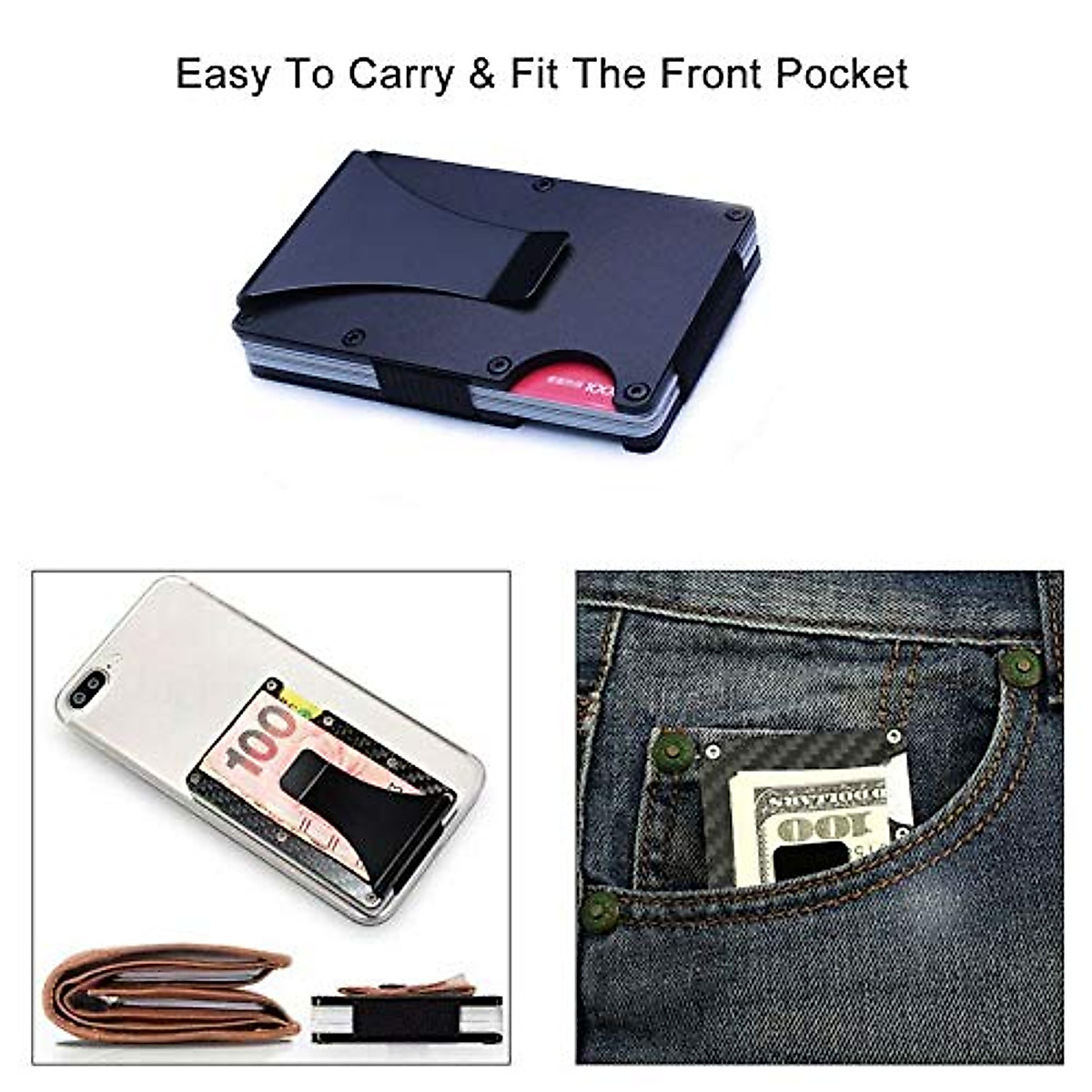 Golden^Li Metal Card Holder Money Clip, RFID Blocking Slim Carbon Fiber Wallet Minimalist Credit ID Card Holder for Men (set 2)