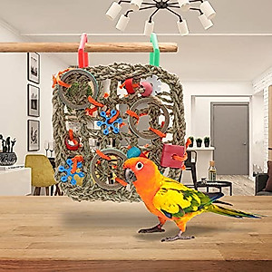 Wontee Bird Climbing Net Parrot Straw Braid Rope Hanging Foraging Wall for Parakeet Cockatiel Budgie Lovebird Cage Swing Toy