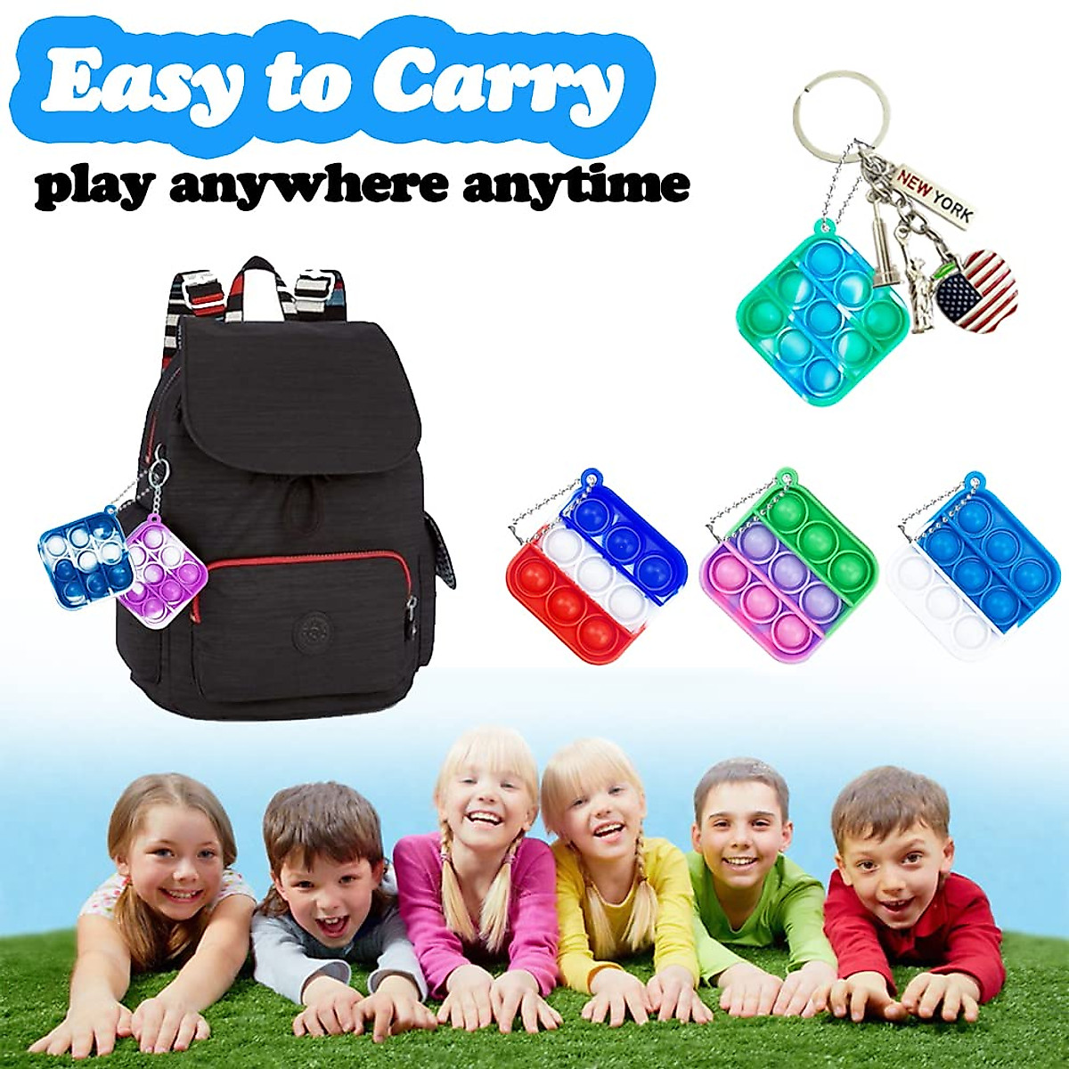 100 Pack Min Pop Keychain, Bubble Pop Fidget Sensory Toys for Kids, Anti-Anxiety Stress Relief for Adults, Classroom Prizes, Party Favors, for Girls Boys