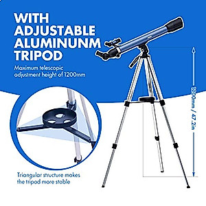 Aomekie Telescope for Adults Astronomy Beginners 700mm Focal Length 234X Magnification Travel Scope Refractor Telescopes with Adjustable Tripod 10X Phone Adapter Erect Finderscope and Carrying Bag