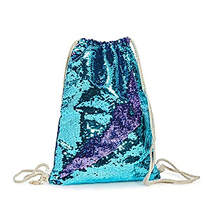 Juvale Mermaid Sequin Drawstring Backpack for Women, Reversible (12 x 16 In)