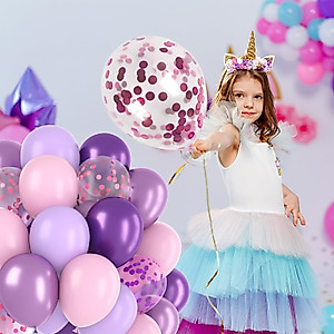 RUBFAC 120pcs 12 Inches Pink and Purple Balloons Arch Garland Kit, Purple Pink Confetti Balloons, Metallic Purple and Pink Latex Balloons for Girls Birthday Baby Shower Wedding Decorations
