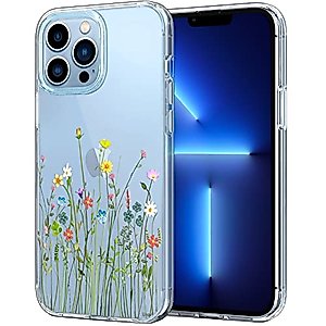 Unov Case Compatible with iPhone 13 Pro Case Clear with Design Embossed Floral Pattern Soft TPU Bumper Slim Protective 6.1 Inch (Flower Bouquet)