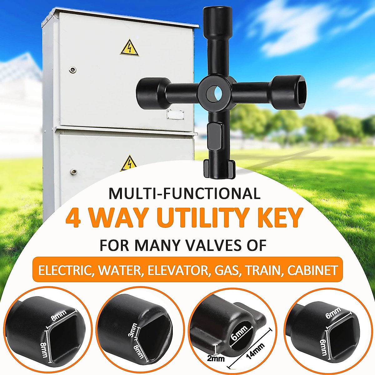 Winisok 17 Inch Water Meter Key With 4-Way Multi-Functional Utilities Key, Enforced Rebar Water Shut Off Tool Wrench T-handle for Curb Main and Water Meters, Underground Stop or Waste Valves