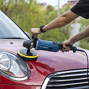 G LAXIA 7-inch Polisher, 10.8Amp Buffer Polisher with 6 Variable Speeds 600-3500RPM, Detachable Handle, 3 Pads for Car Polishing and Waxing