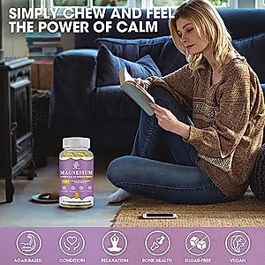 Magnesium Glycinate Gummies with Magnesium Malate, Taurate, Citrate, Magnesium Potassium Complex Supplement with CoQ10, Calcium, Supports for Memory, Bone, Calm, Sleep, 60 Pineapple Gummies