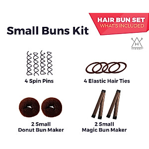 Hawwwy 12-piece Hair Bun Maker - Easy Fast Bun Tool, Short Long Thin Hair Women Girls Kids Toddler - Hair Accessories for Women - Brown Large (2 Donuts,2 Magic Snap & Roll, 4 Spin Pins)