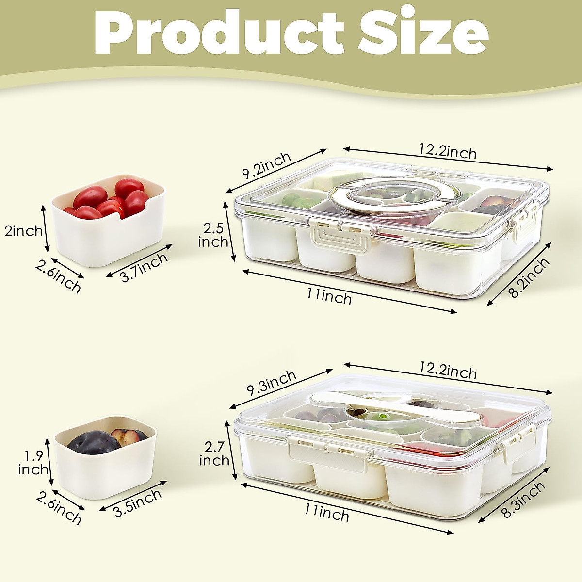 Snackle Box Container, Divided Serving Tray with Lid and Handle, Dishwasher Safe Fruit Storage Containers, Candy and Nuts Organizer, Snackle Charcuterie Boxes for Travel, Party and Picnic, Clear