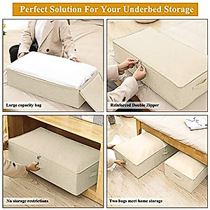Under Bed Storage, 2 Pack Clothing Storage Bags W/ Upgraded Handles, Large Capacity Underbed Shoe Container Organizer, Breathable Dorm Essentials Bins for Blanket, Pillows, Comforters & Quilts, Beige